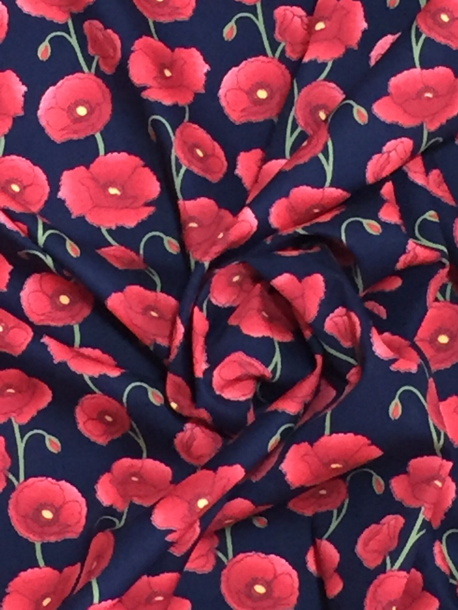 Poppy Cotton Fabric 100% Cotton Poplin Navy Flower | Etsy