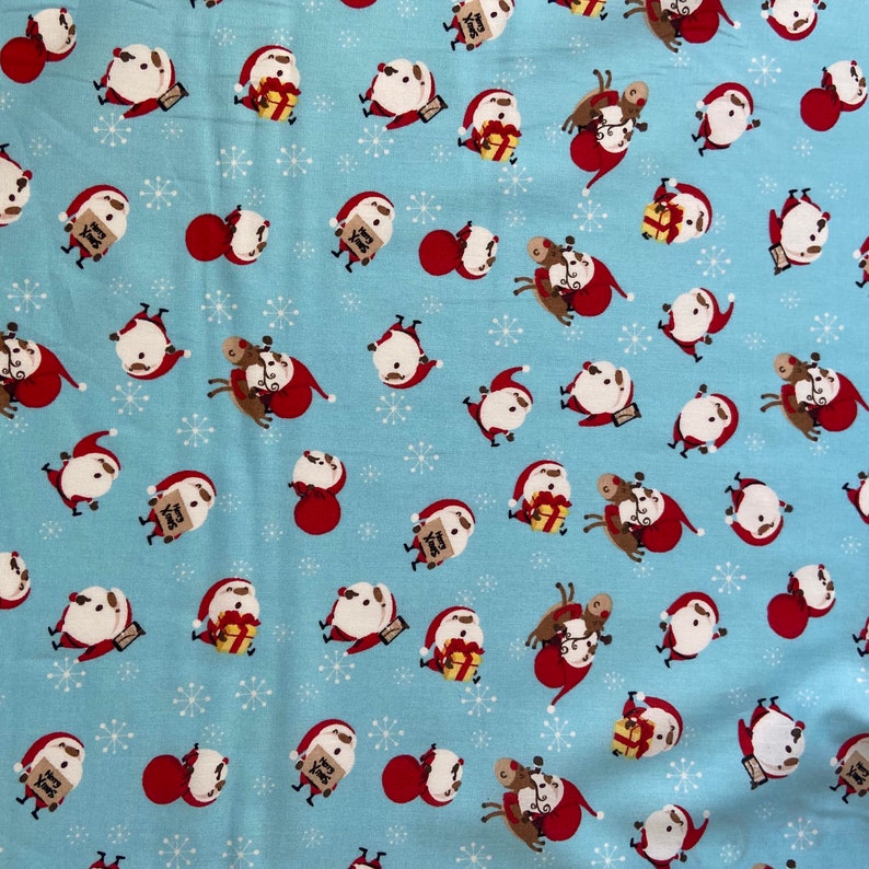 Christmas Cotton Fabric Santa Christmas Material Light Blue - Etsy UK
