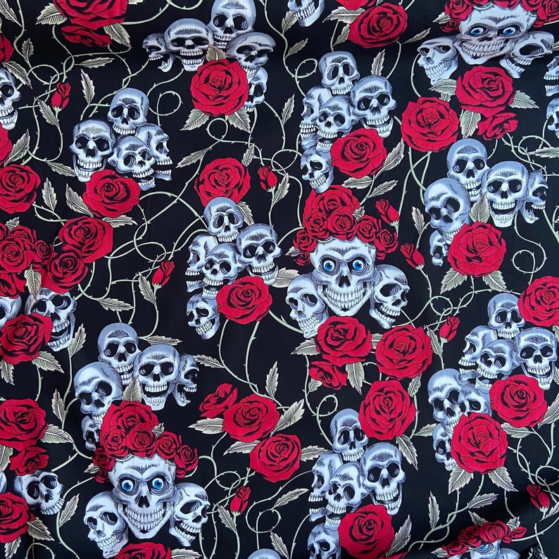 Skulls and Roses Fabric Black Bold Cotton Material Large - Etsy