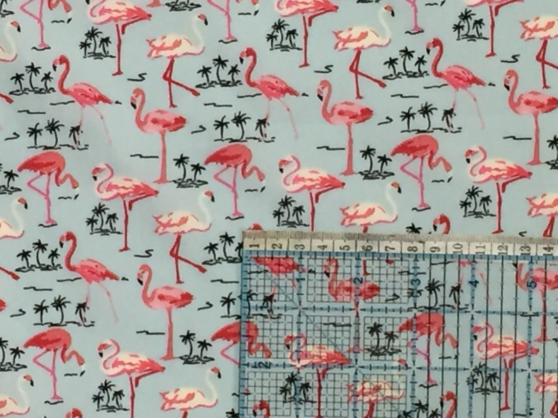 Flamingo Cotton Fabric Craft Material Blue Fabric 100% - Etsy