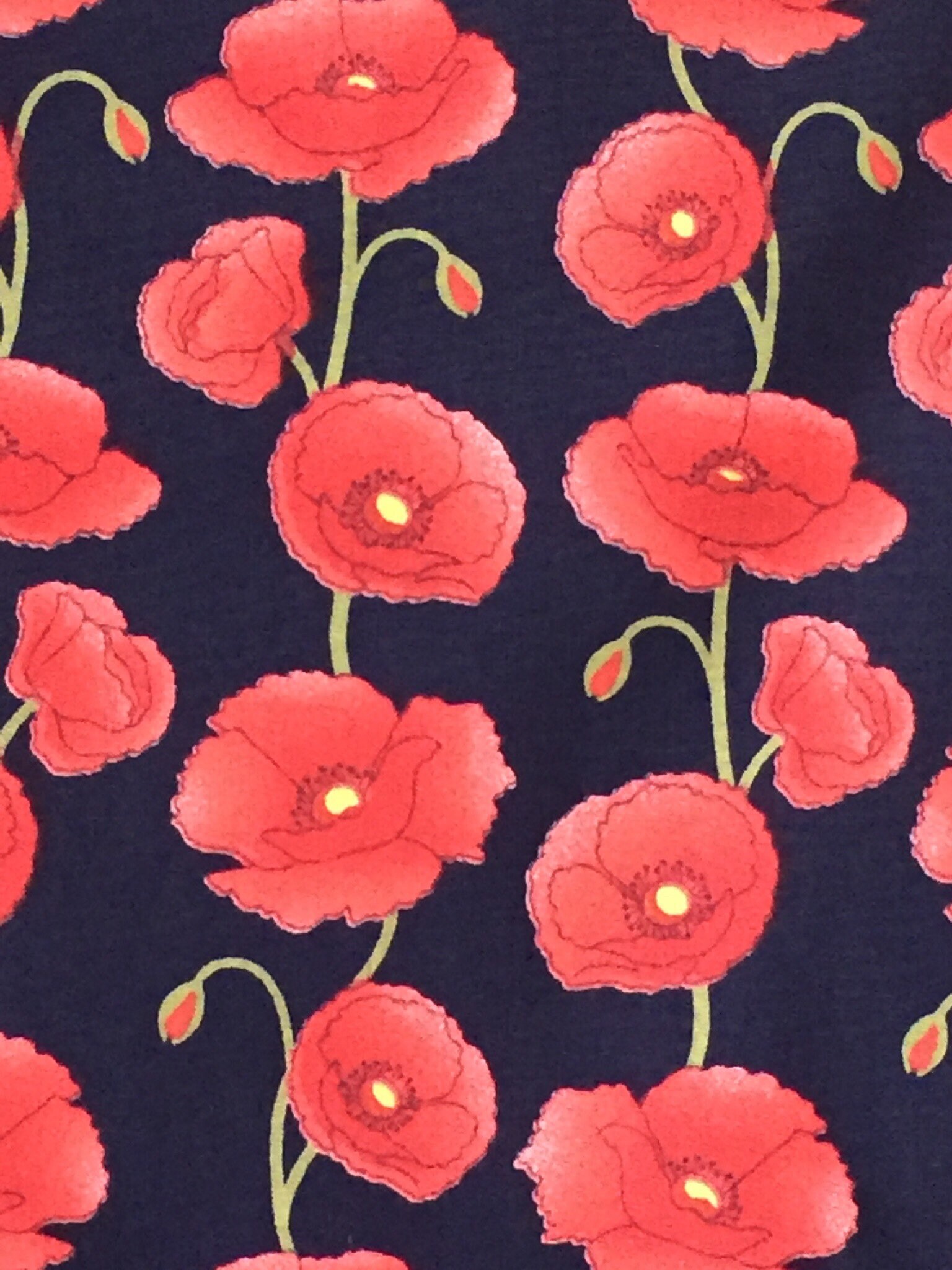 Poppy Cotton Fabric 100% Cotton Poplin Navy Flower | Etsy