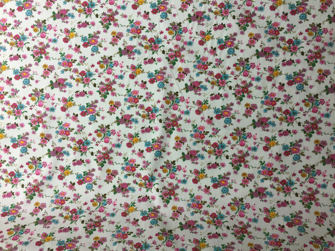 Flower Cotton Fabric Itsy Ditsy Flower Material Mint | Etsy