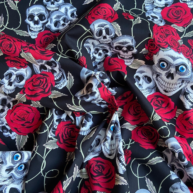 Skulls and Roses Fabric Black Bold Cotton Material Large - Etsy Ireland