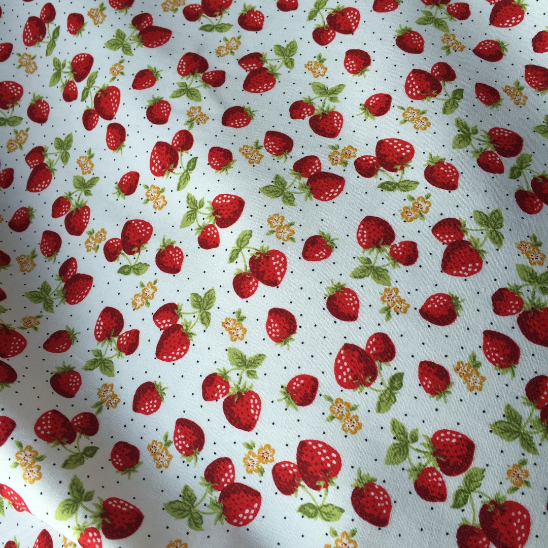 Strawberry Cotton Fabric - Ivory Cotton Material - Quality Cotton ...