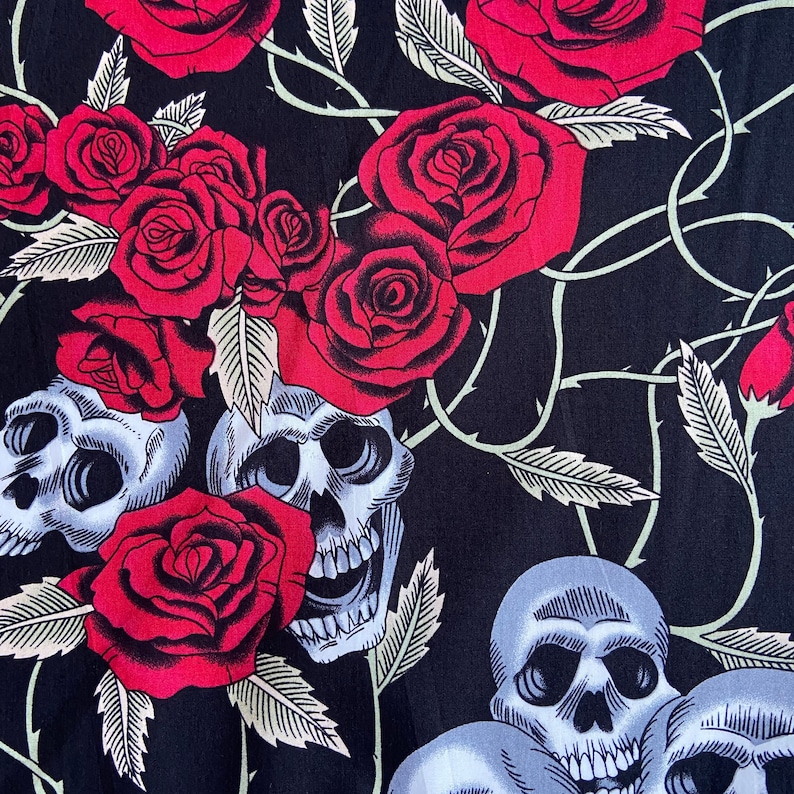 Skulls and Roses Fabric Black Bold Cotton Material Large - Etsy