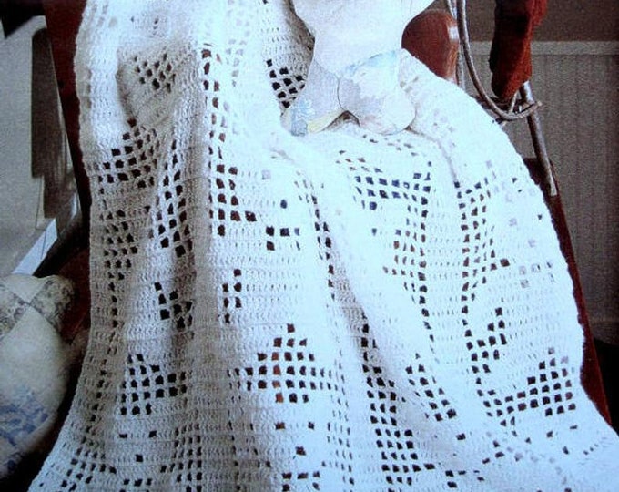 Vintage Filet Crochet Pattern Baby Bear Blocks and Bows Blanket Afghan ...