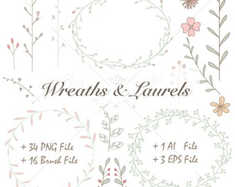 50 Floral Hand Drawn Digital Clip Art Wedding Clip Art Floral Wedding ...