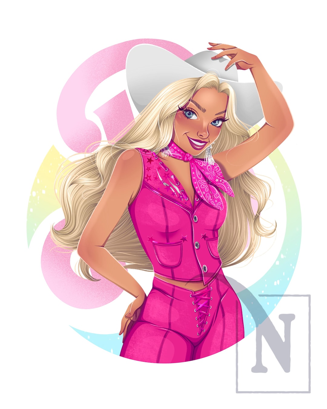 Hi Barbie – Fan Art Barbie Art Print – Pink Cowgirl Barbie Wall Art ...