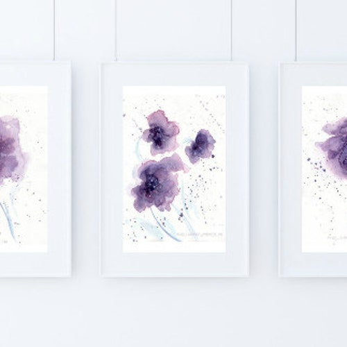 Purple Abstract Art Watercolor Print Set of 3 Purple - Etsy