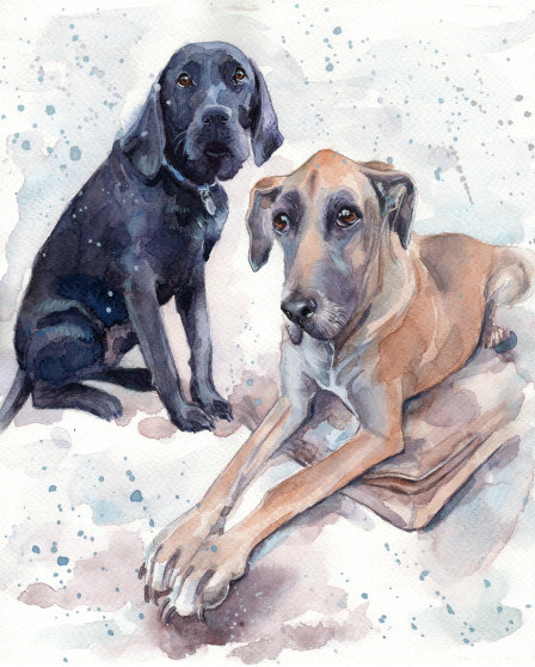 Original Hand Portrait Custom Two Dogs Portrait Double Pet Portrait ...