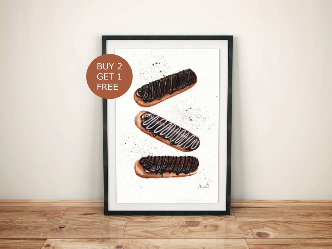 Chocolate Eclair Watercolor Print Painting Chocolate - Etsy
