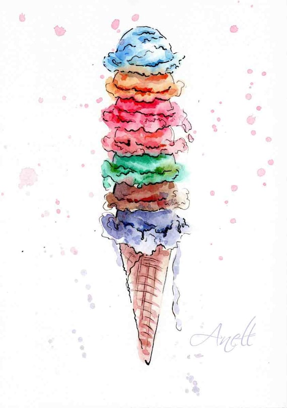 Ice Cream Watercolor Print Watercolor Painting Wall Decor | Etsy