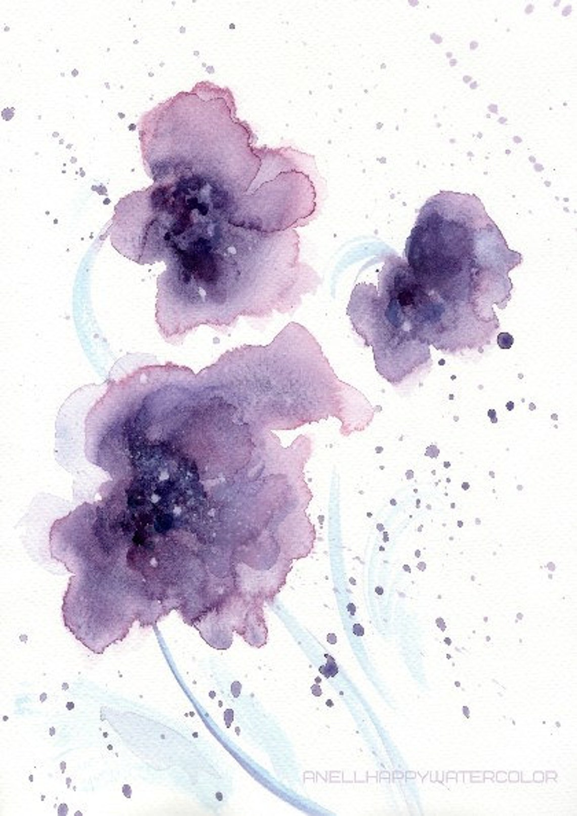 Purple Abstract Art Watercolor Print Set of 3 Purple - Etsy