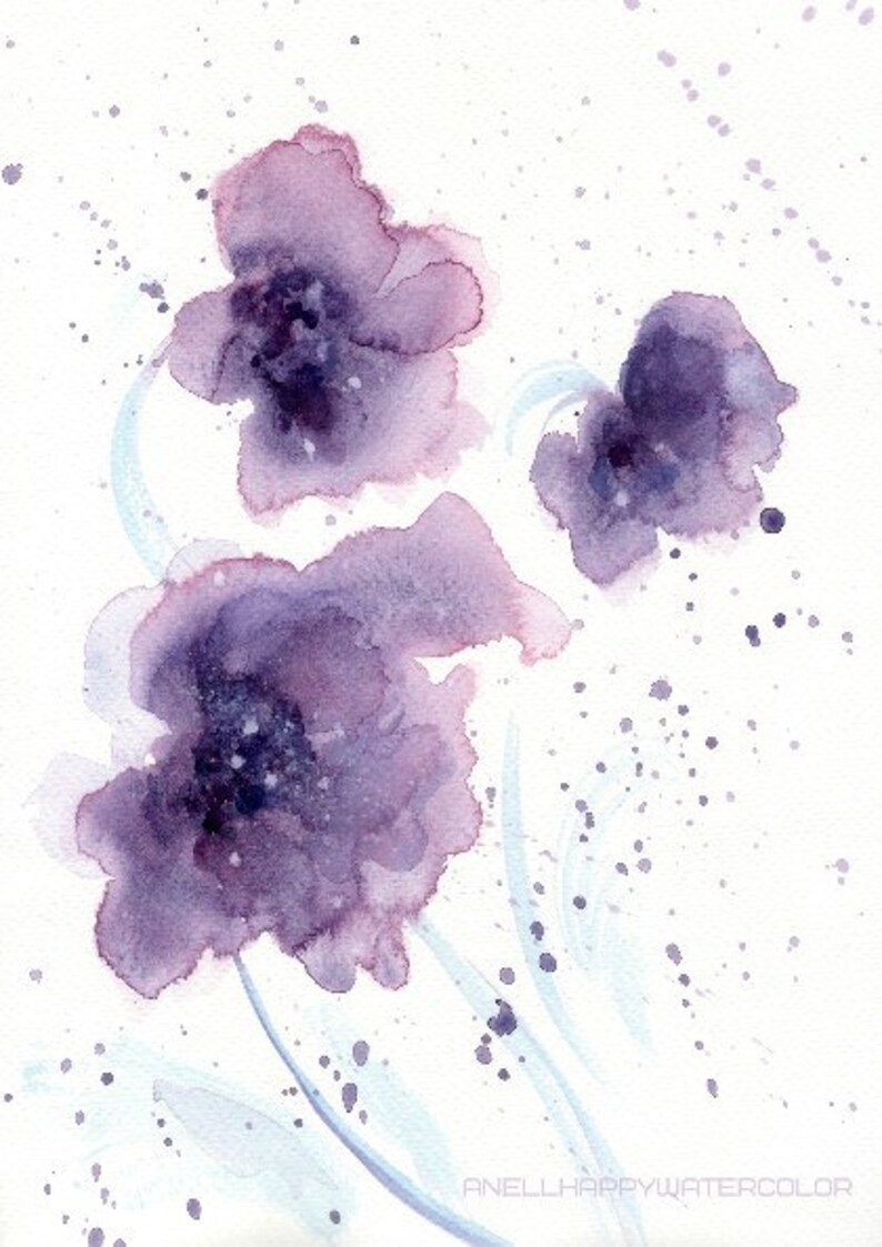 Purple Abstract art Watercolor print Set of 3 Purple | Etsy