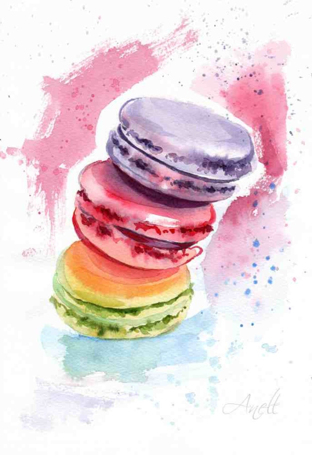 Macaroons Watercolor Print Watercolor Painting Wall Decor Poster Giclee ...