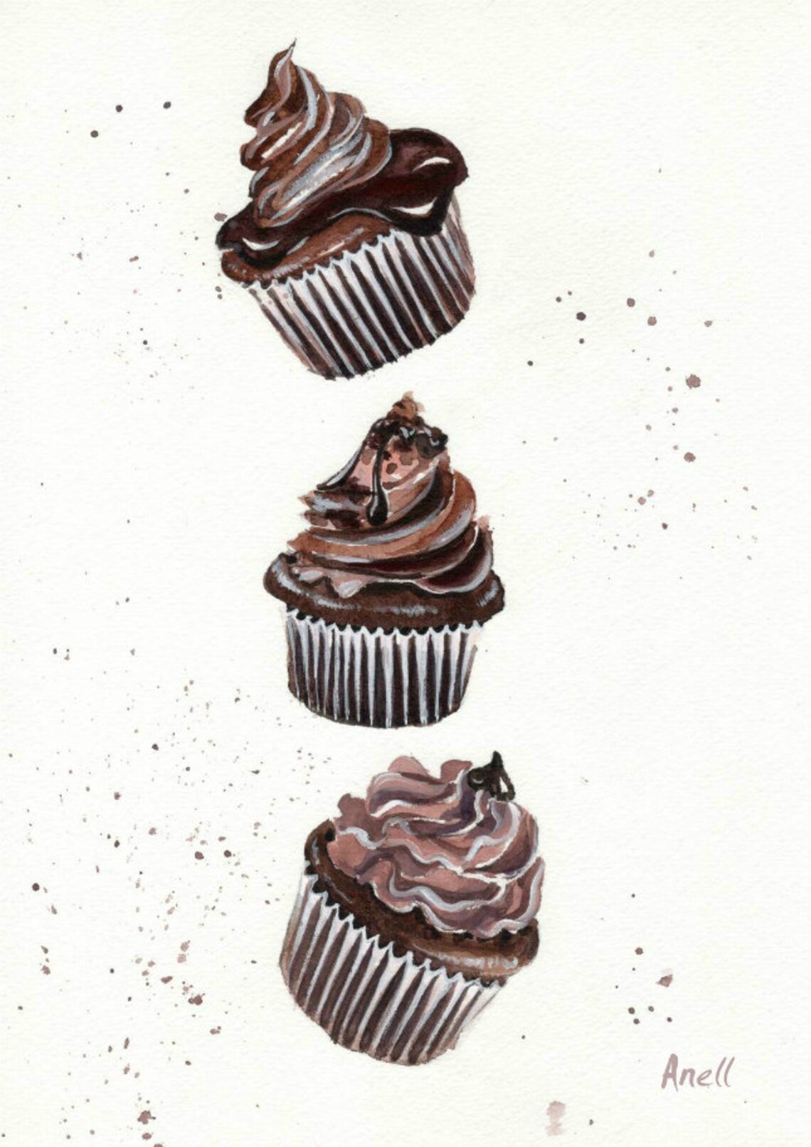 Chocolate Cupcakes Watercolor Print Painting Chocolate - Etsy