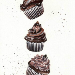 Chocolate Cupcakes Watercolor Print - Painting - Chocolate Pastry Wall ...