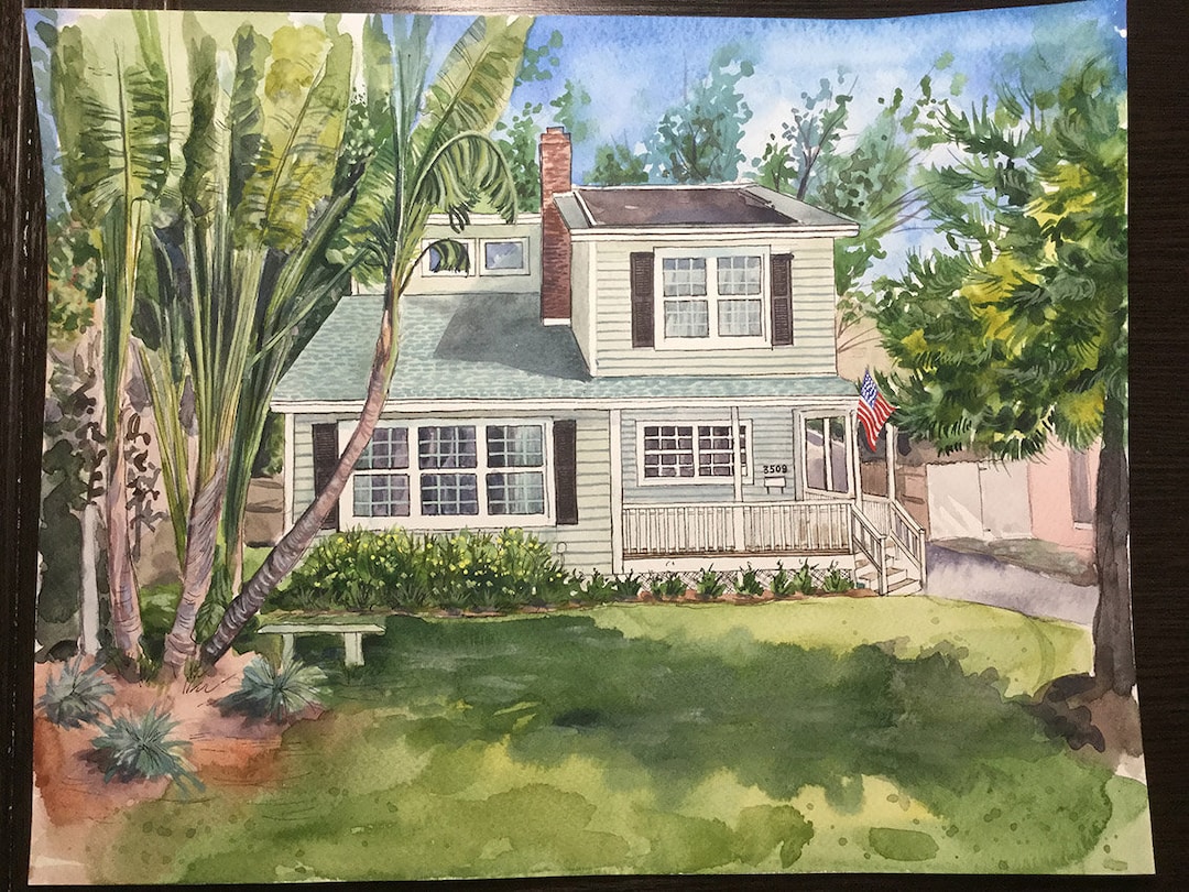 House Painting Original Home Illustration Custom Watercolor House ...