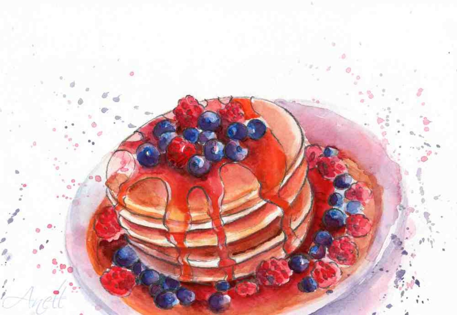 Pancakes watercolor Print Watercolor Painting Wall Decor | Etsy