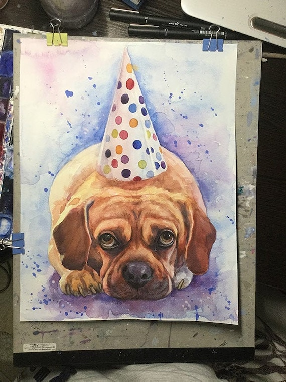 Pet Portrait Custom Christmas Dog Watercolor Hand Painted - Etsy