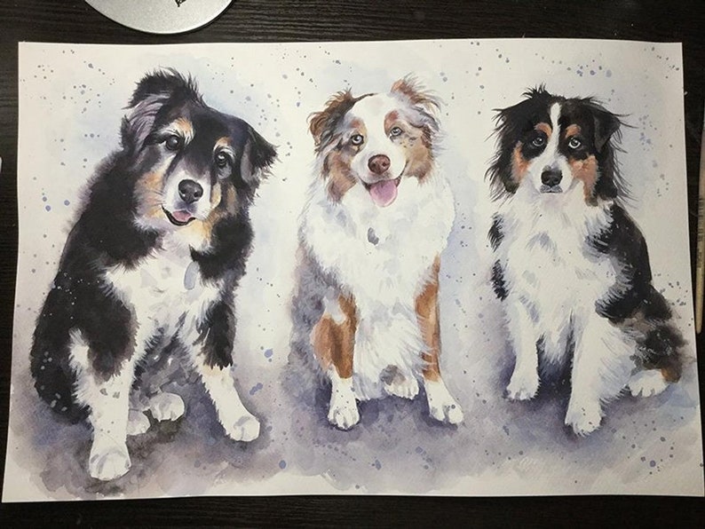 Original Hand portrait Custom two dogs portrait Double pet | Etsy