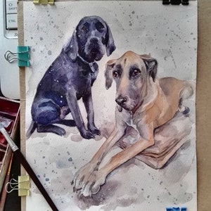 Original Hand Portrait Custom Two Dogs Portrait Double Pet Portrait ...