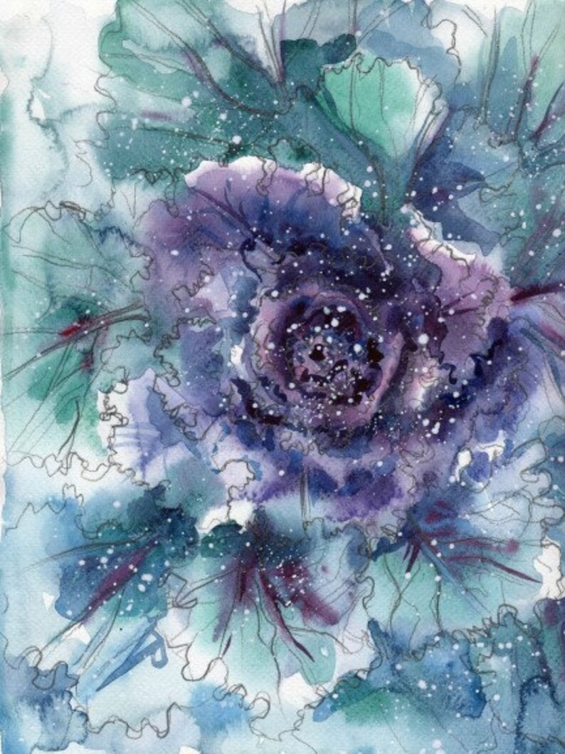 Cabbage Rose Flower Print Purple Abstract Art Kitchen Wall - Etsy