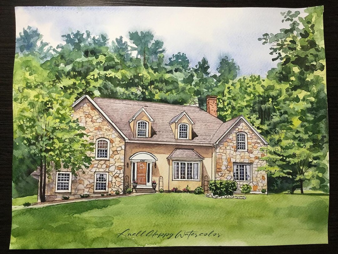 Hand Painted Custom House Portrait Original Home Watercolor Painting ...