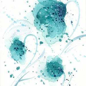 Set of 3 Turquoise Abstract Flower Art Print Turquoise Art Turquoise ...