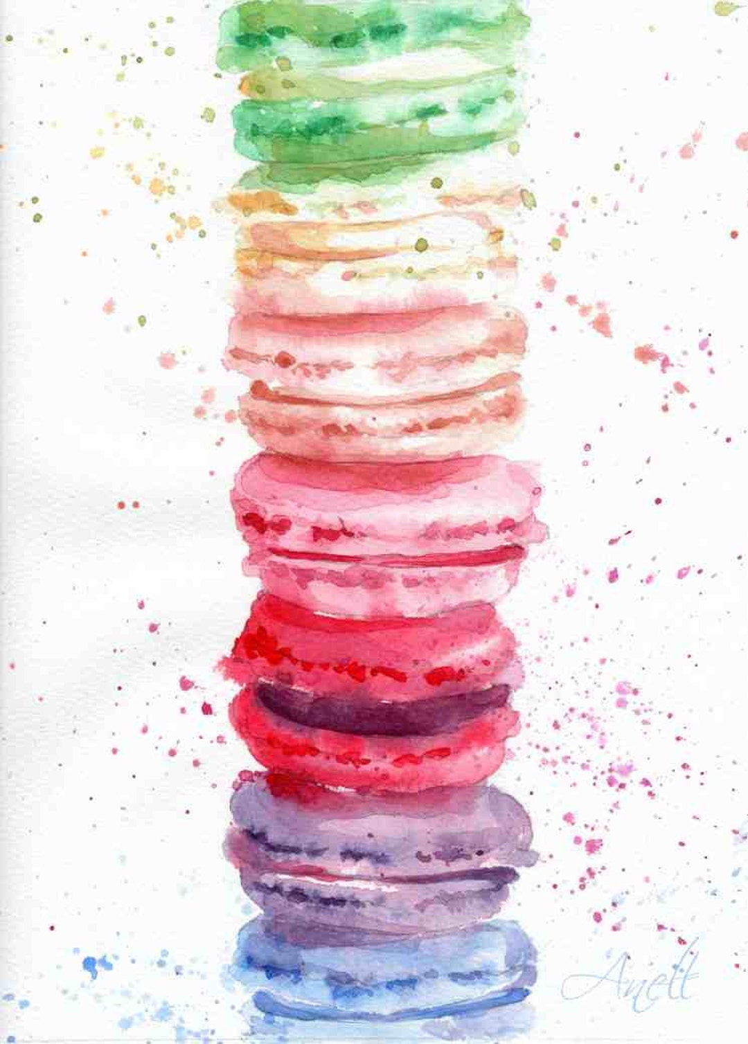 Watercolor Print, Watercolor Painting, Macaroons Watercolor Print, Wall ...
