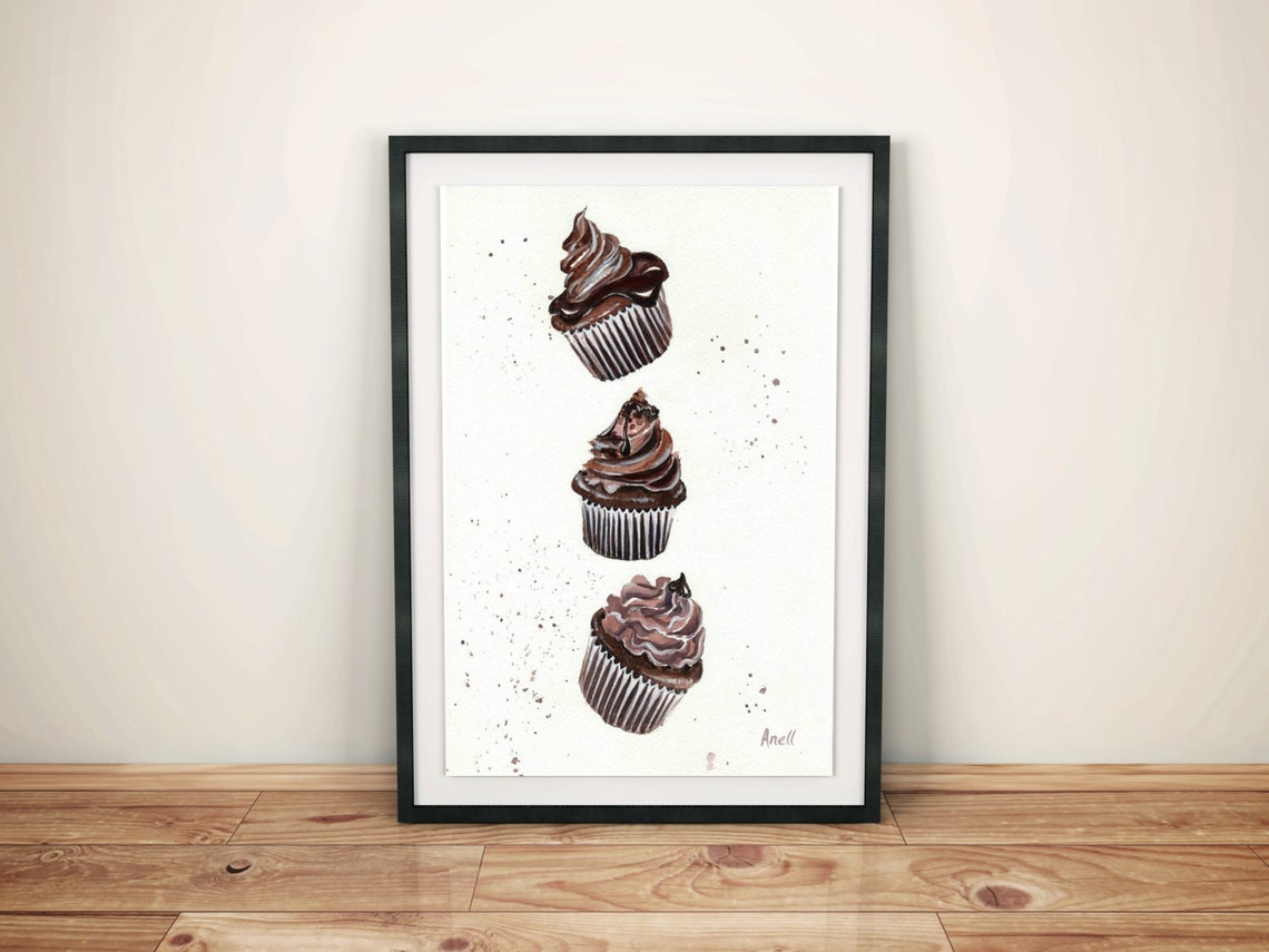 Chocolate Cupcakes Watercolor Print Painting Chocolate - Etsy