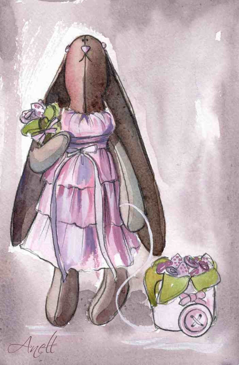 Hare Watercolor Rabbit Toy Tilde Watercolor Watercolor | Etsy