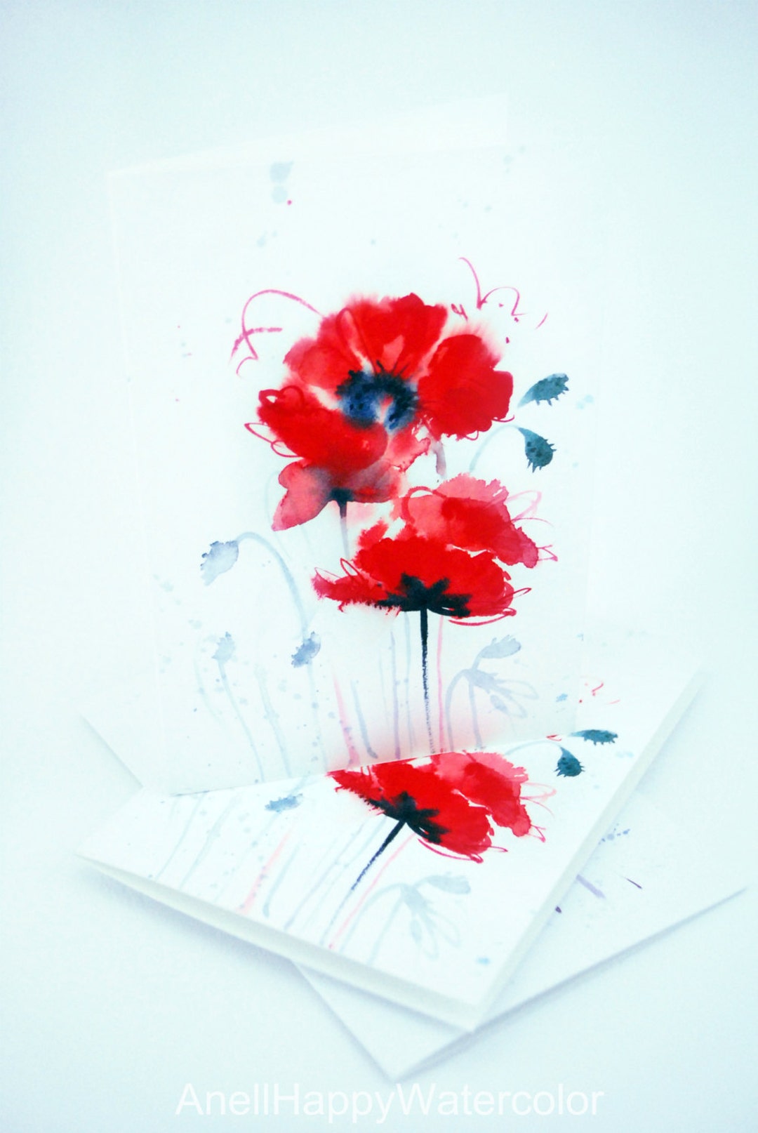 Mothers Day Card, Red Flower Card, Poppy Card, Valentine Card, Card for ...