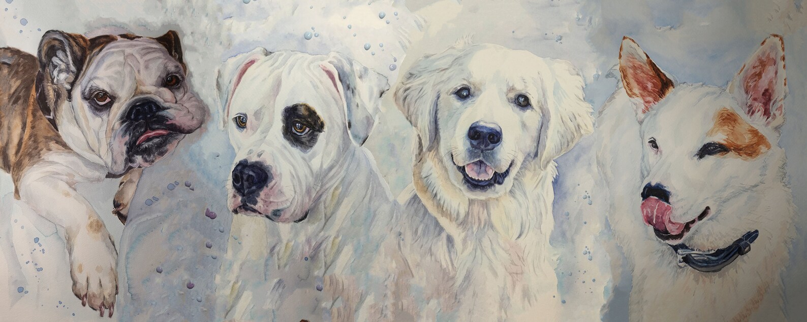 Original Hand Portrait Custom Two Dogs Portrait Double Pet - Etsy