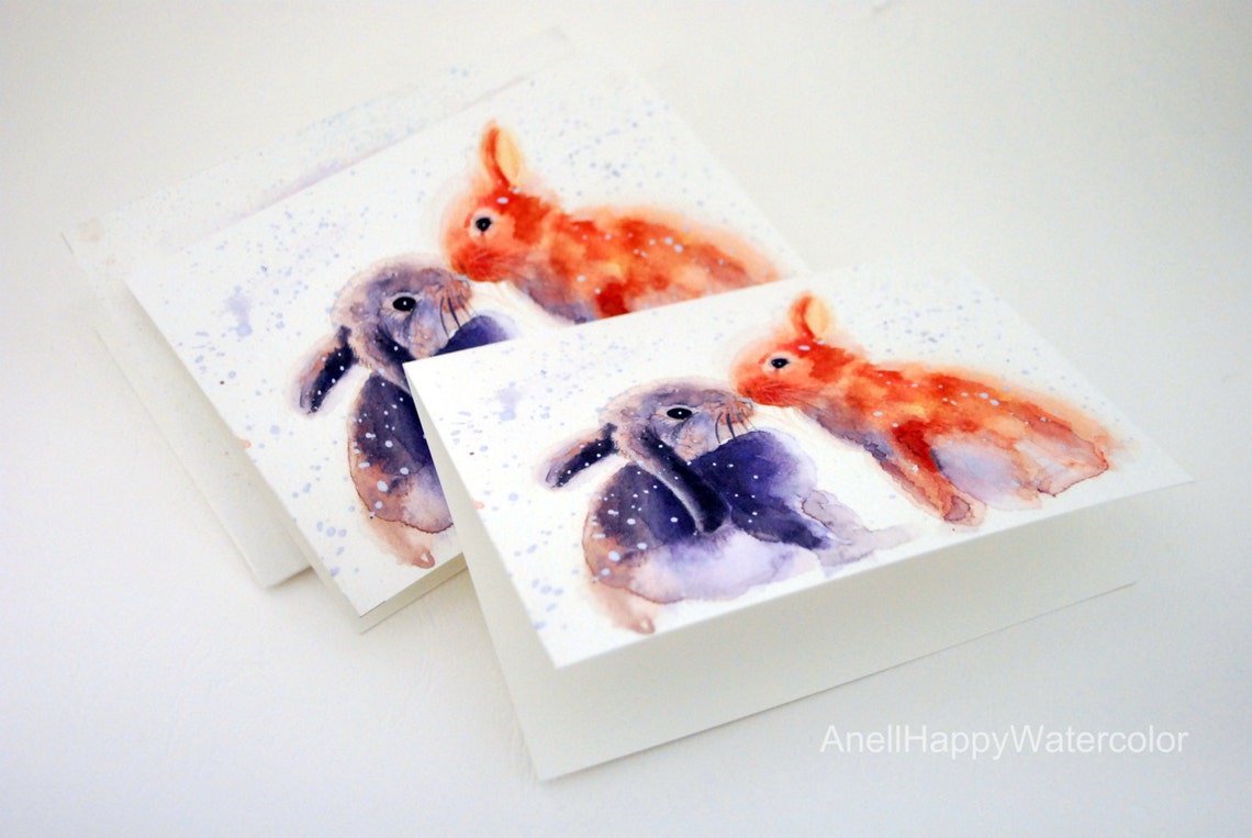 Rabbit Card Set of Cute Bunny Card Set Note Cards Valentine's Day ...