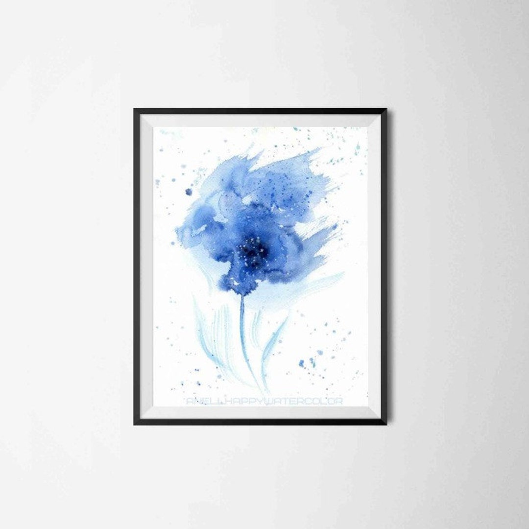 Blue Watercolor Flower Print, Blue Watercolor, Blue Print, Blue Flower ...