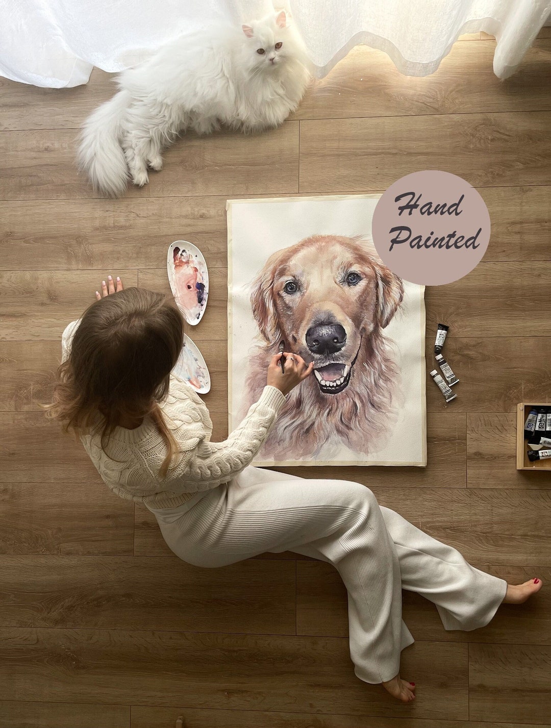 100% Hand Painted Dog Portrait Custom Pet Painting Watercolor Original ...