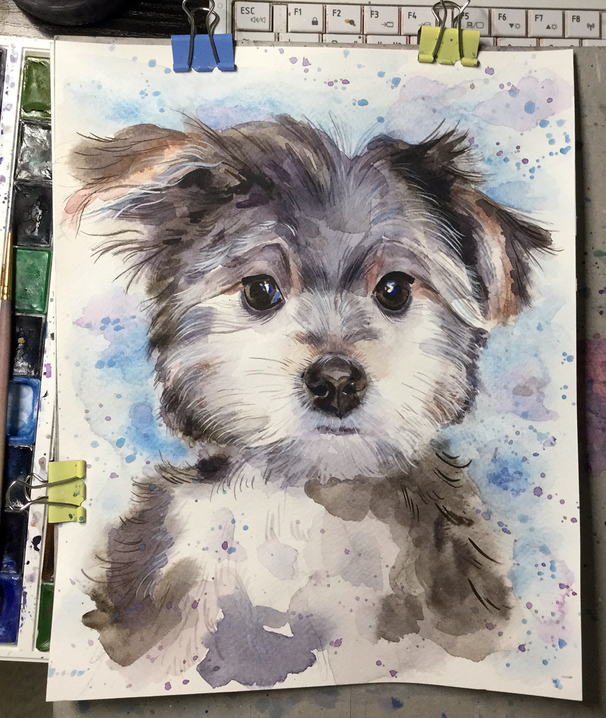 Watercolor Original handmade watercolor painting of a cute dog ...