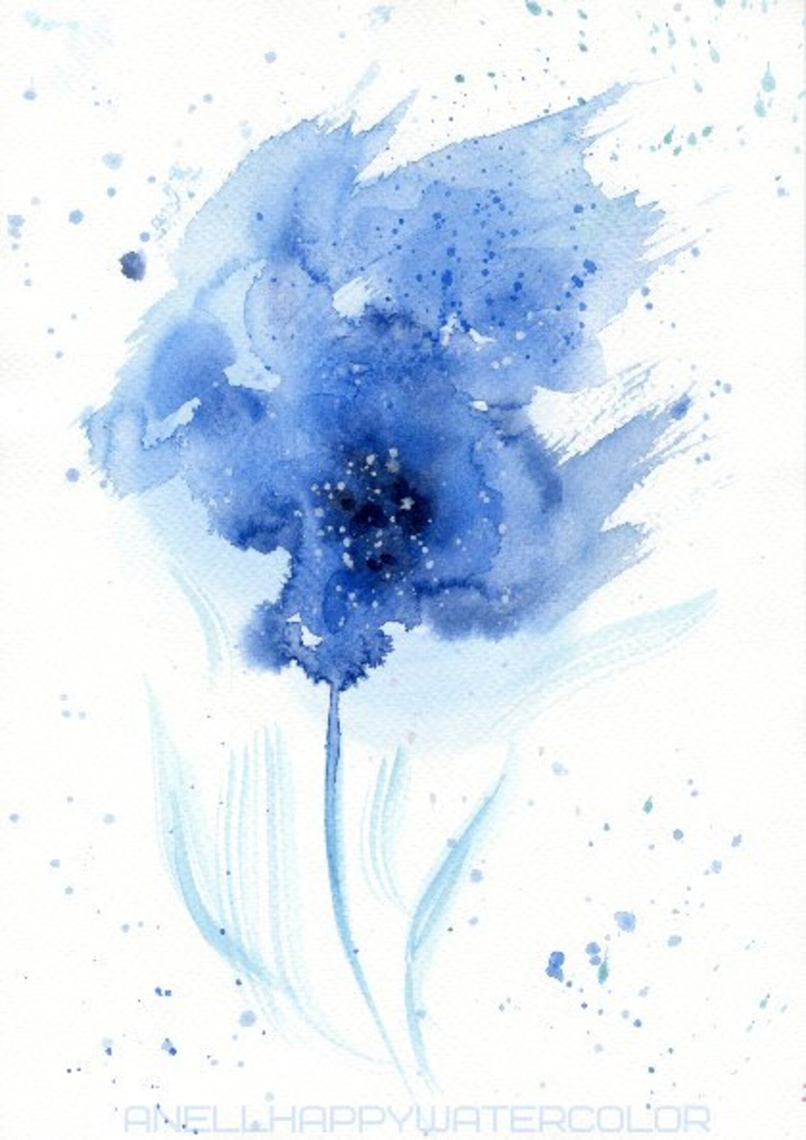 Blue Watercolor Flower Print Blue Watercolor Blue Print - Etsy