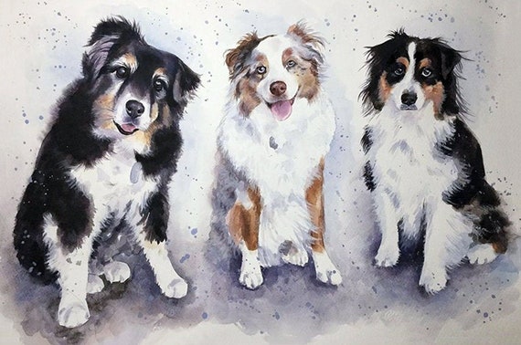 Multi Custom Dog Pet Portrait Hand Painted Original Watercolor | Etsy