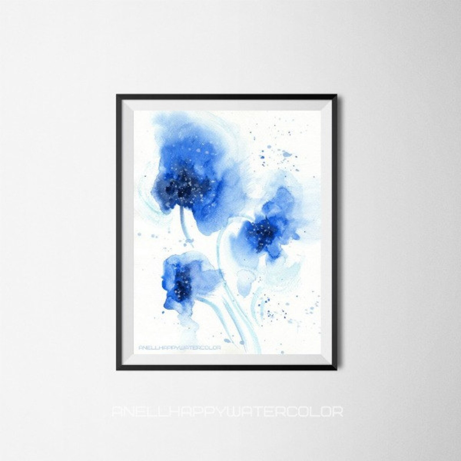 Blue Abstract Watercolor Flower Print Blue Watercolor Blue - Etsy
