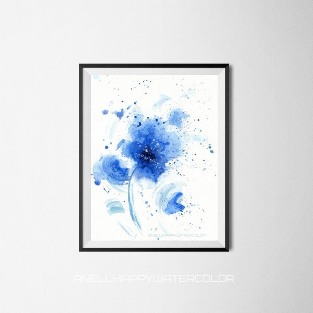 Blue Flower Print, Blue Watercolor, Abstract Watercolor, Blue Print ...