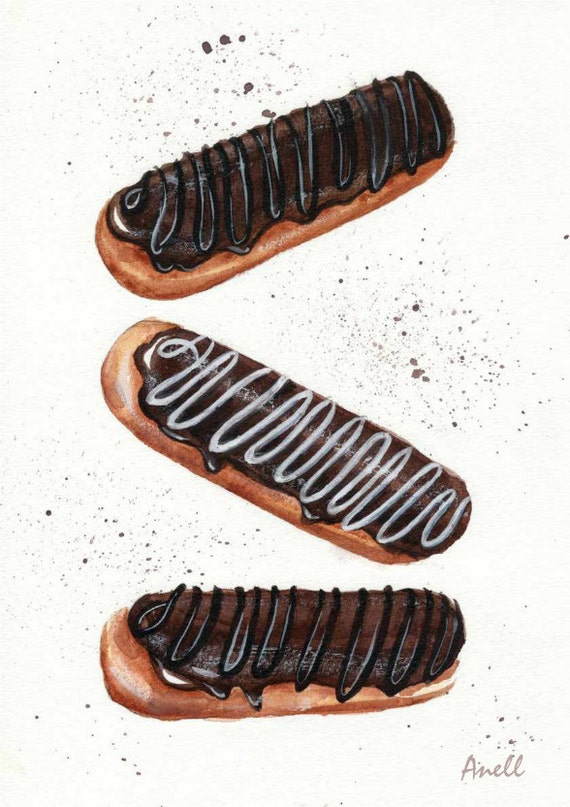 Chocolate Eclair Watercolor Print Painting Chocolate - Etsy