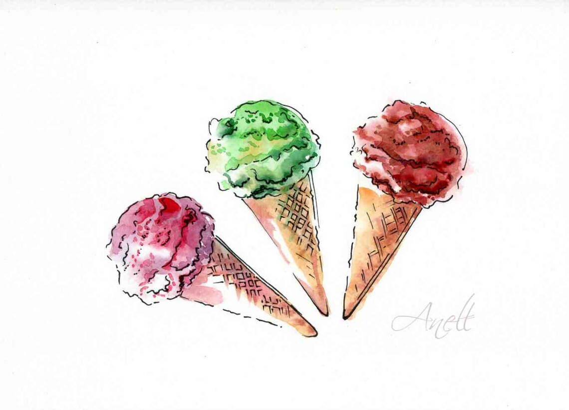 Ice Cream Watercolor Print Watercolor Painting Wall Decor | Etsy