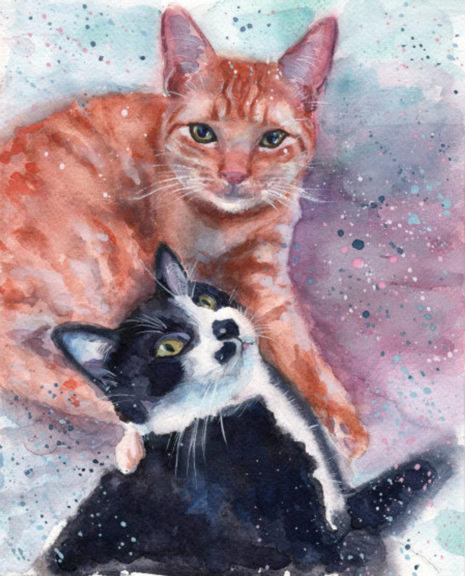 Original Hand Portrait Custom Two Dogs Portrait Double Pet - Etsy