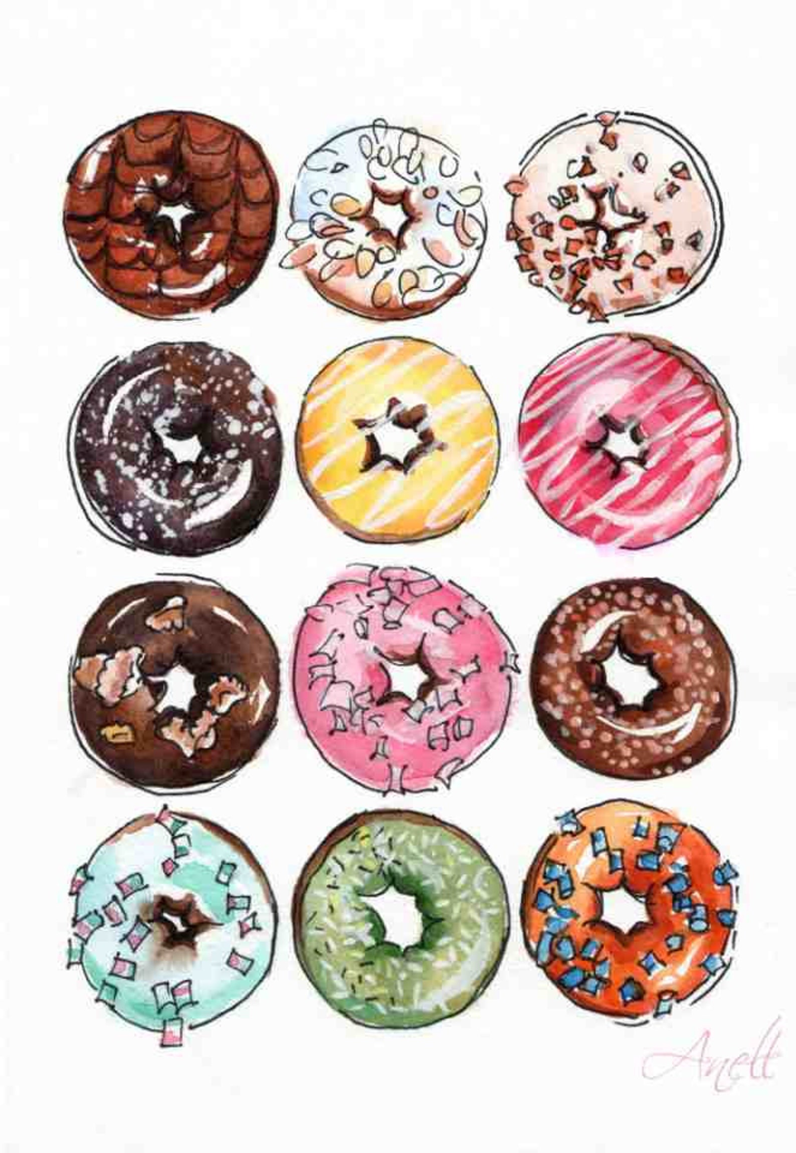 Donuts Watercolor Print Watercolor Painting Wall Decor | Etsy