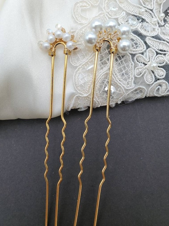 Bridal Hair Pins 4 Inch Bun Pins Pearl Updo Sticks Etsy