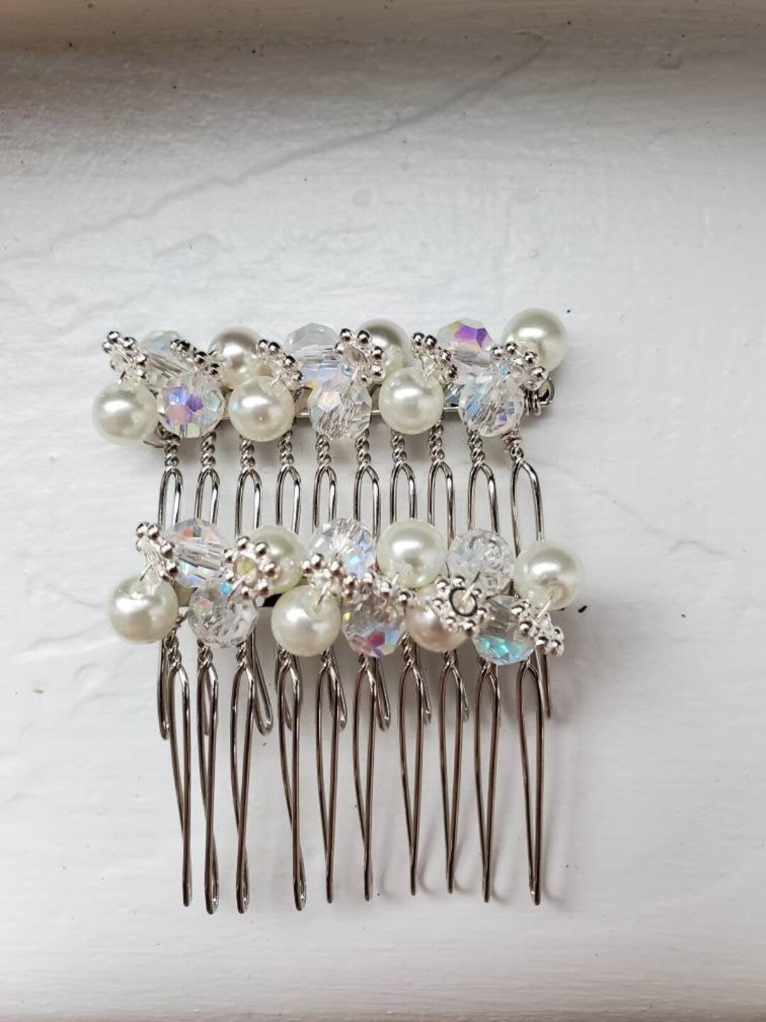 Small Bridal Hair Comb, Pearl Christmas Hair Comb, Green Crystal and ...