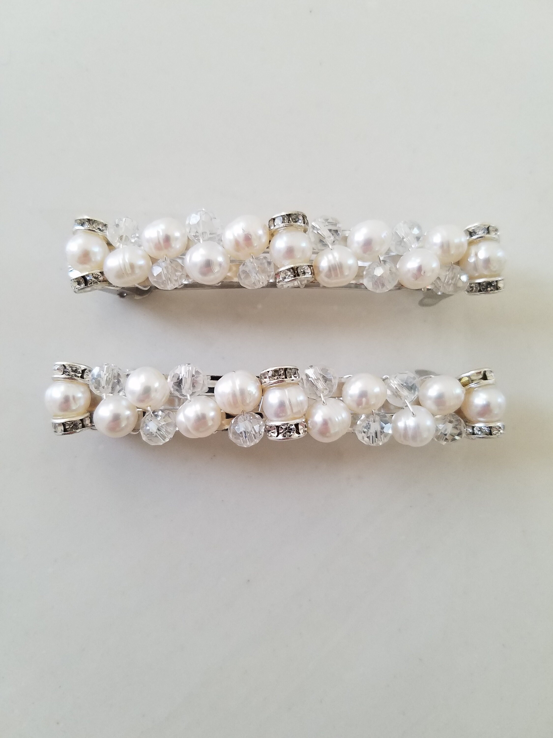 White Freshwater Pearl Barrette Pearl French Barrette - Etsy México