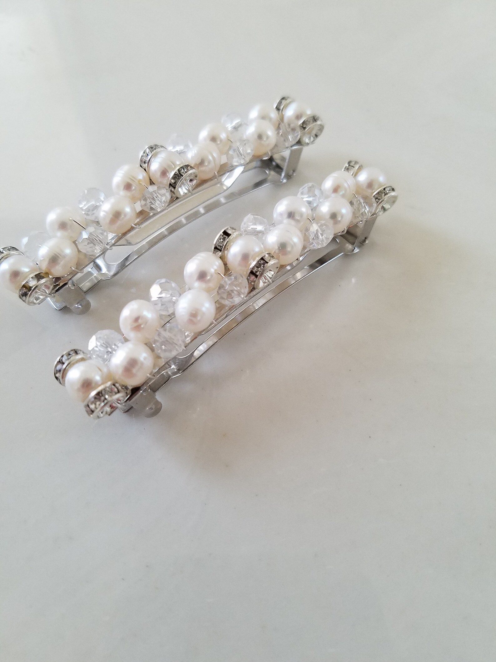 White Freshwater Pearl Barrette Pearl French Barrette - Etsy México